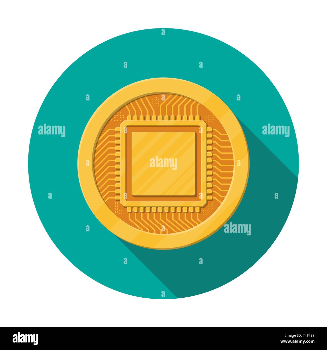 Golden coin with computer chip. Money and finance. Digital currency ...