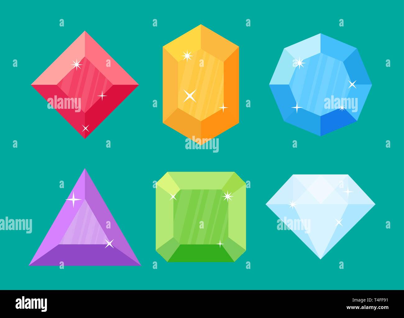 Set of diamonds in various shapes. Colored gems. Gemstone vector. Set ...