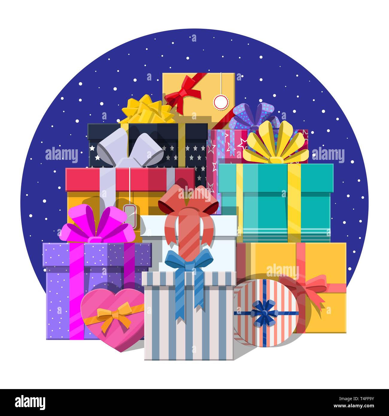 Pile of gift boxes isolated on white. Colorful wrapped. Sale, shopping ...