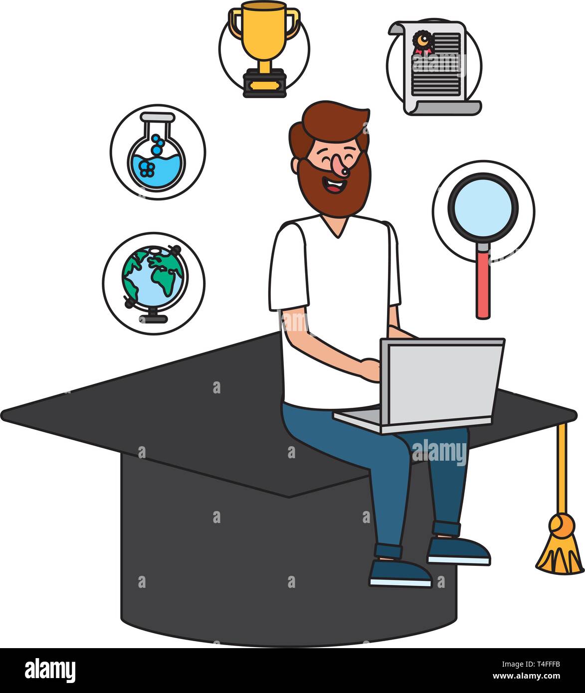 online education man with laptop cartoon vector illustration graphic ...
