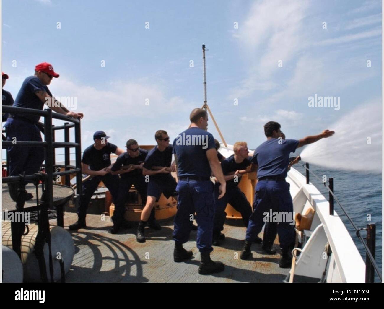 The crew of the Coast Guard cutter Decisive conducts damage control ...