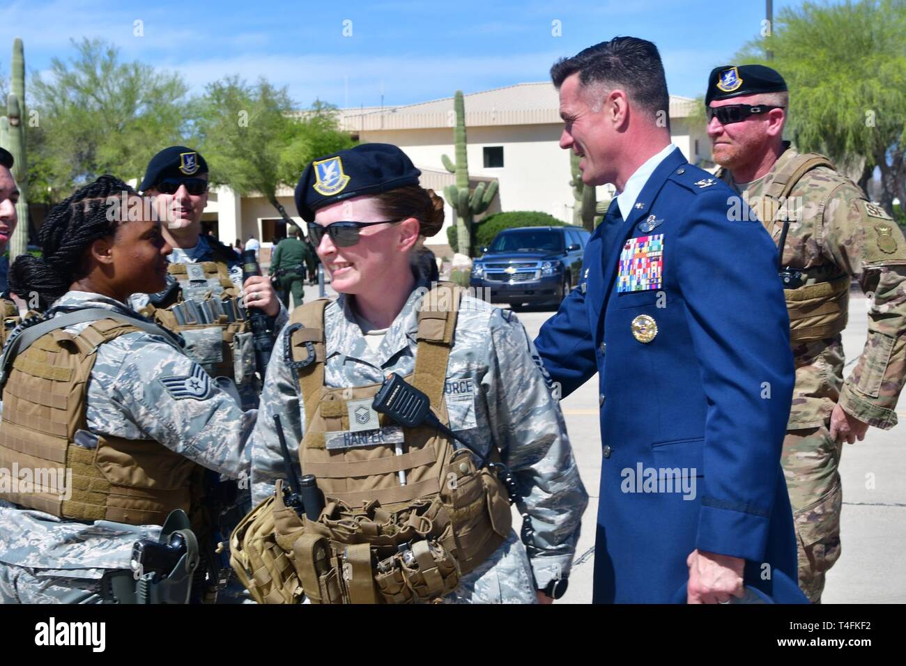 U.S Air Force Col. Mike Drowley, 355th Wing commander, greet 355th ...