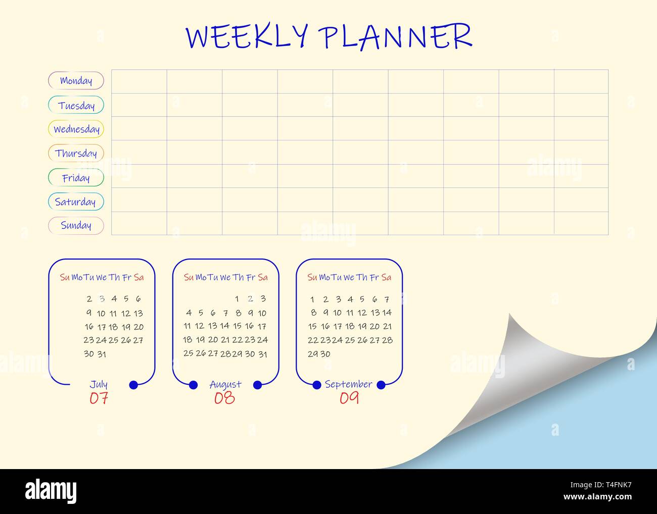 School or business calendar for the third quarter of 2019 and blank ...