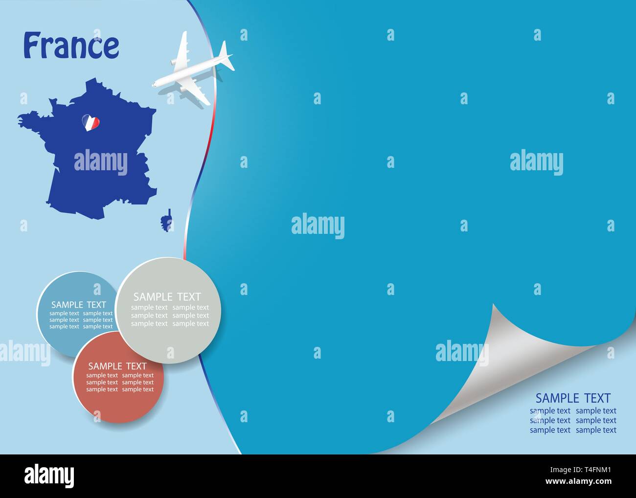 Travel France template vector showing the airplane approaching the ...
