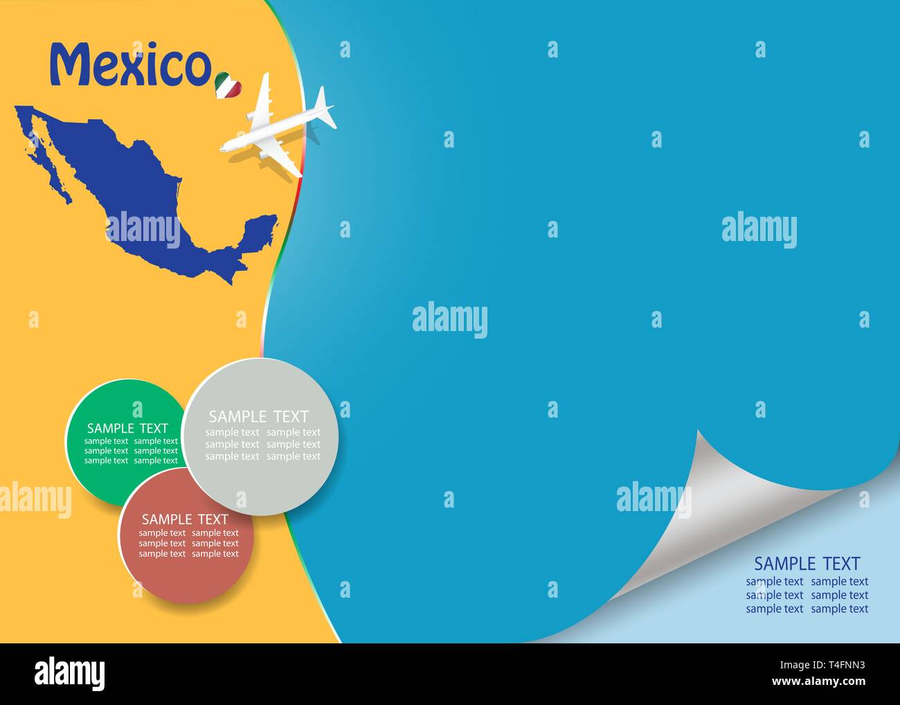 Travel Mexico template vector showing the airplane approaching the ...