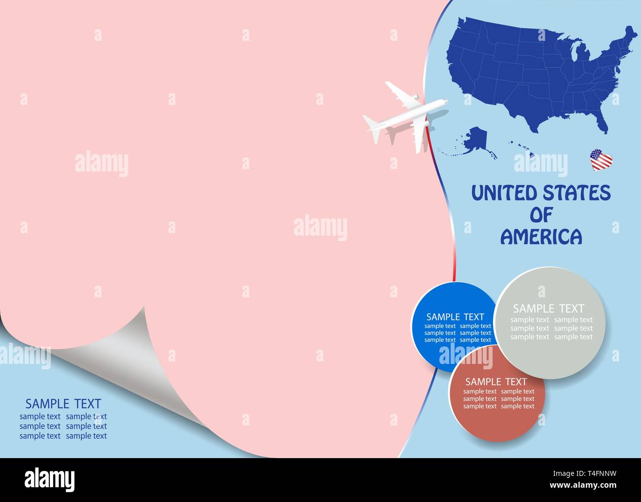 Travel USA template vector showing the airplane approaching the blind ...