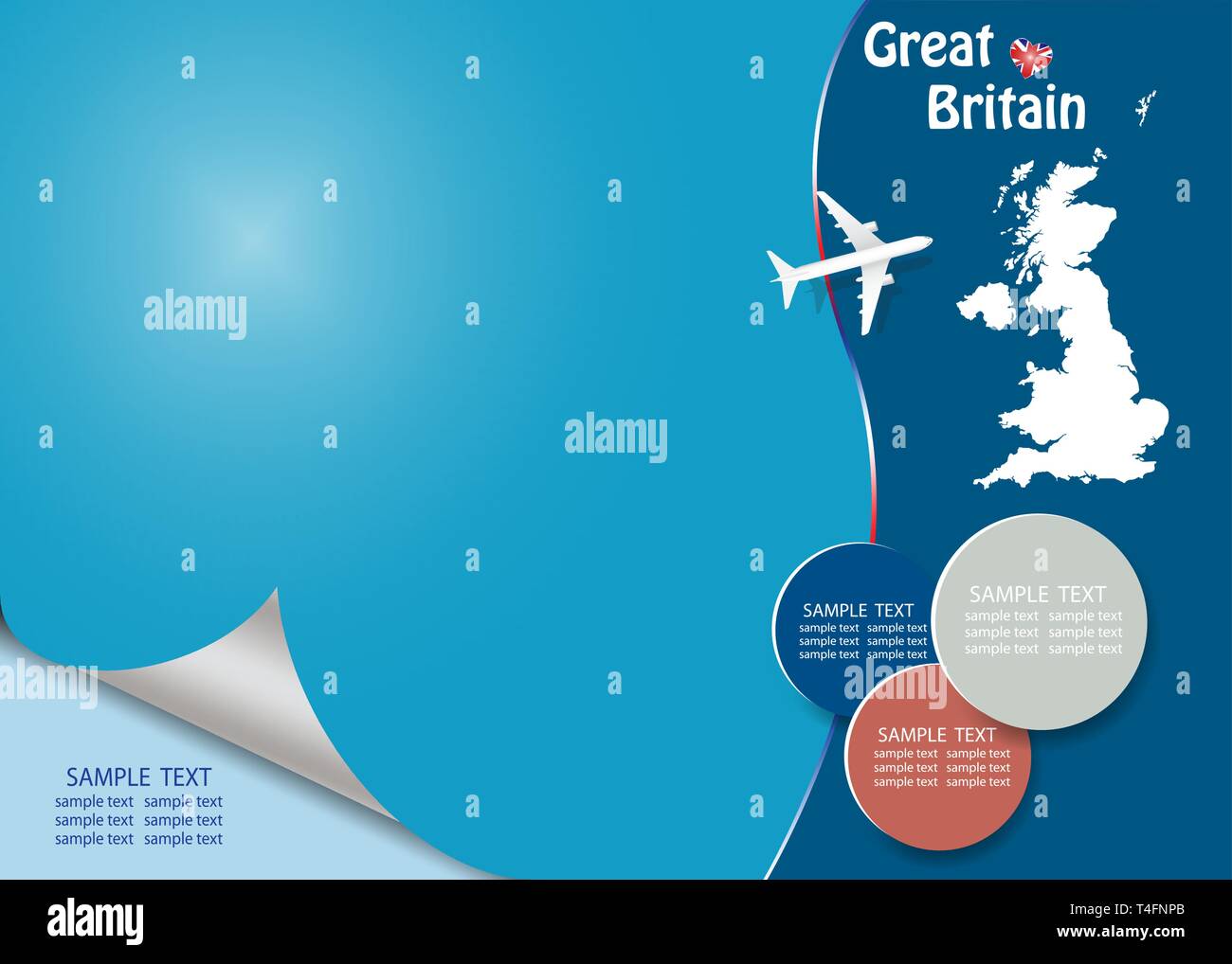 Travel Great Britain template vector showing the airplane approaching ...