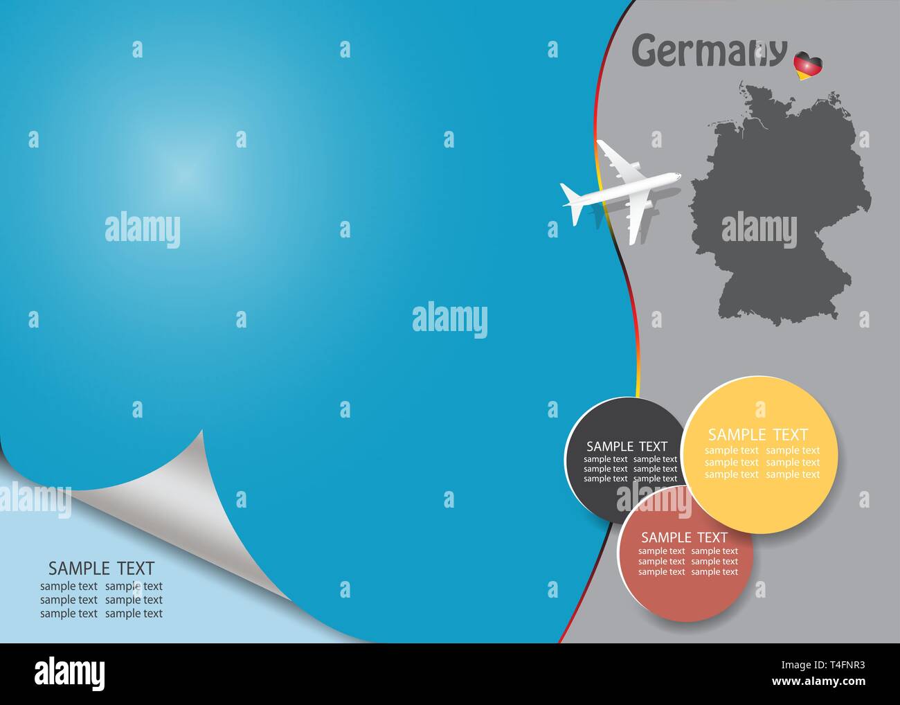Travel Germany template vector showing the airplane approaching the ...