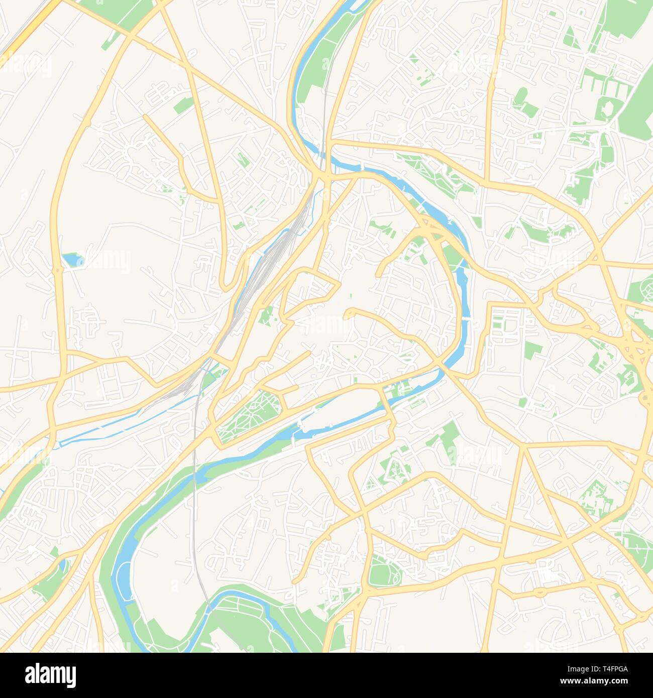 Printable map of Poitiers, France with main and secondary roads and ...