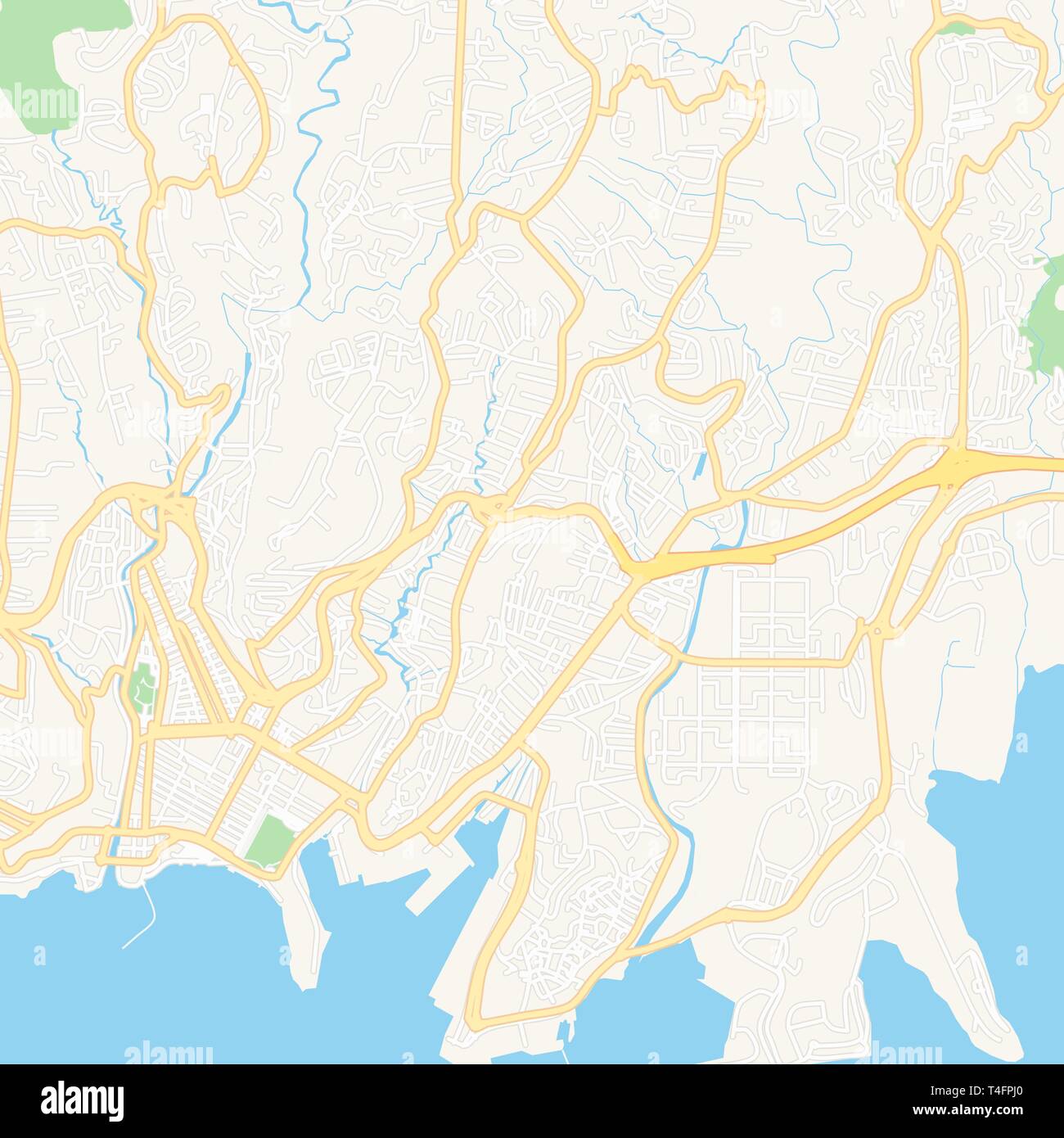 Printable map of Fort-de-France, France with main and secondary roads ...