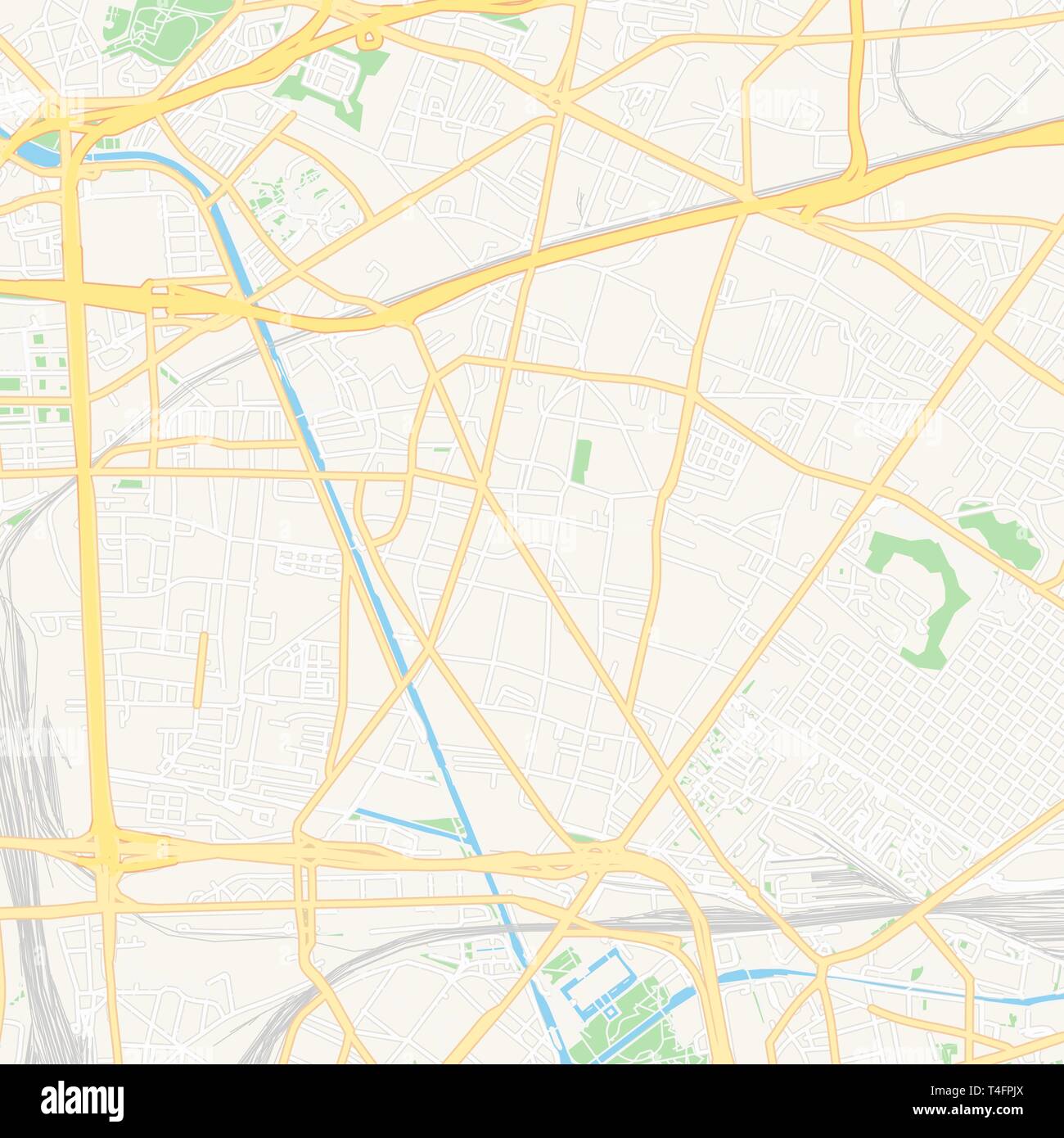 Printable map of Aubervilliers, France with main and secondary roads ...
