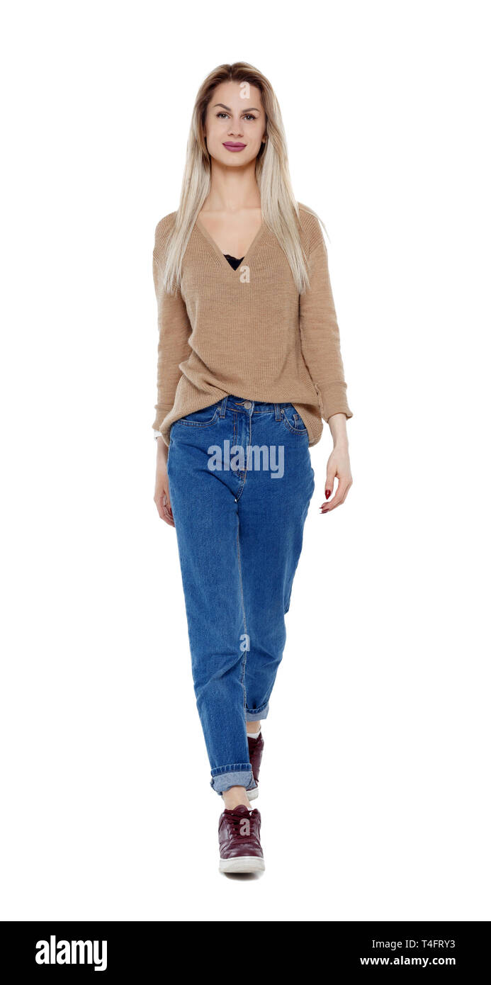 Front view of walking woman. beautiful girl in motion. frontside view ...