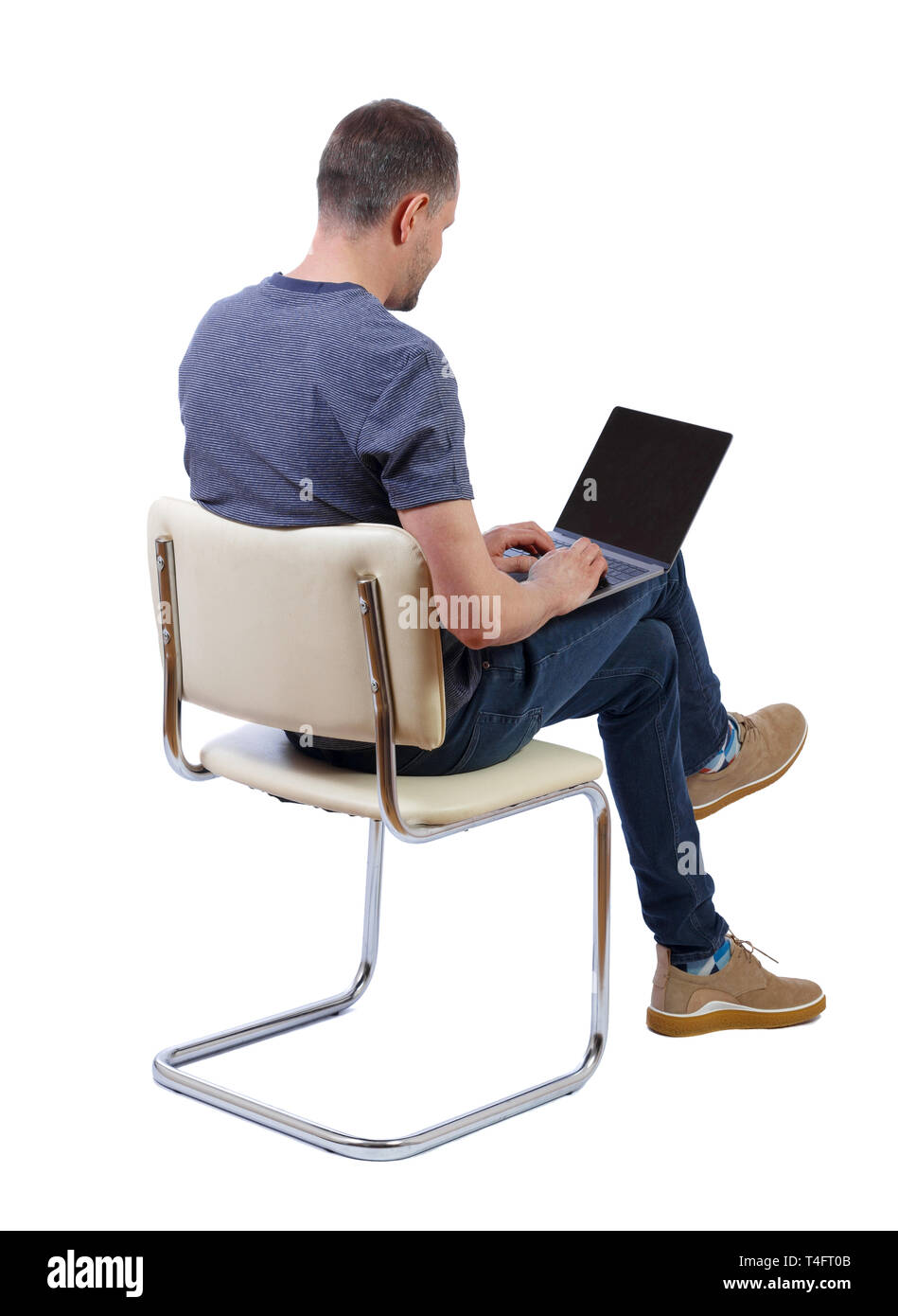 Back view of a man sitting on a chair. Rear view people collection ...
