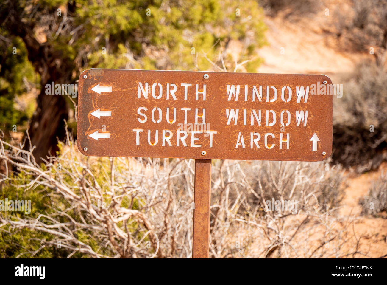 Direction signs at Arches National Park in Utah Stock Photo - Alamy