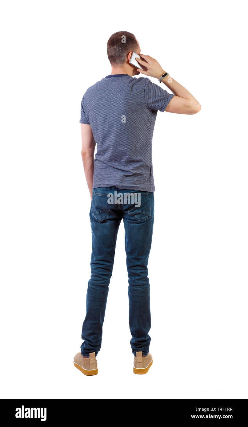 back view of business man talking on mobile phone. rear view people ...