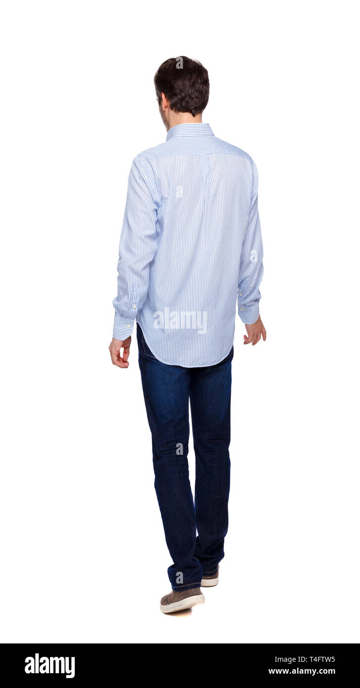 Back view of going handsome man . walking young guy . Rear view people ...