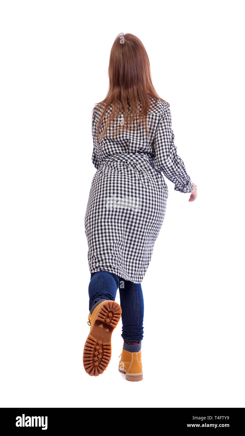 back view of running woman. beautiful girl in motion. backside view of ...