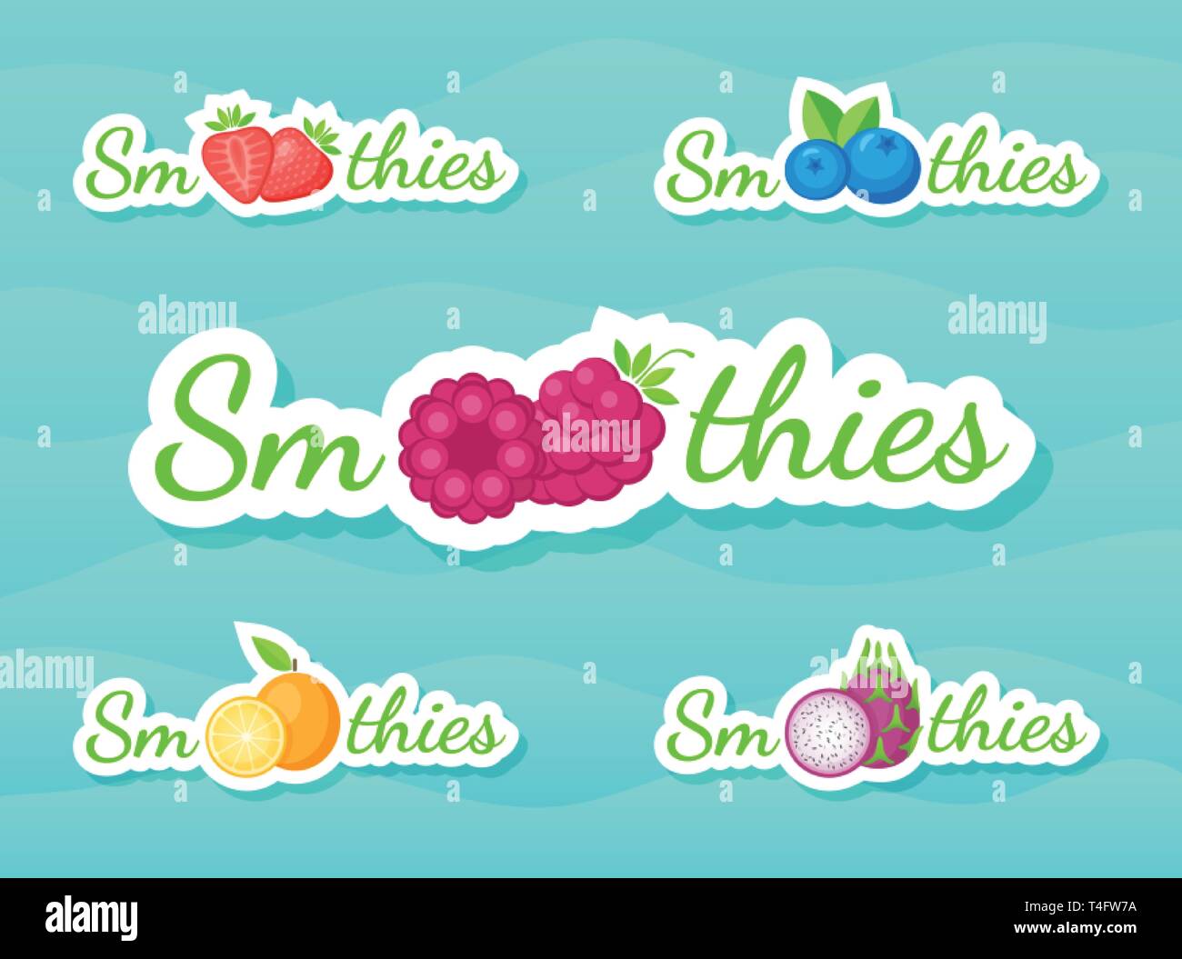 Fruit and berry smoothie drink label set vector illustration. Sign ...