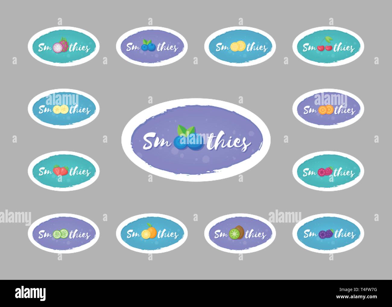 Collection of smoothie drink sticker vector illustration. Hand drawn ...