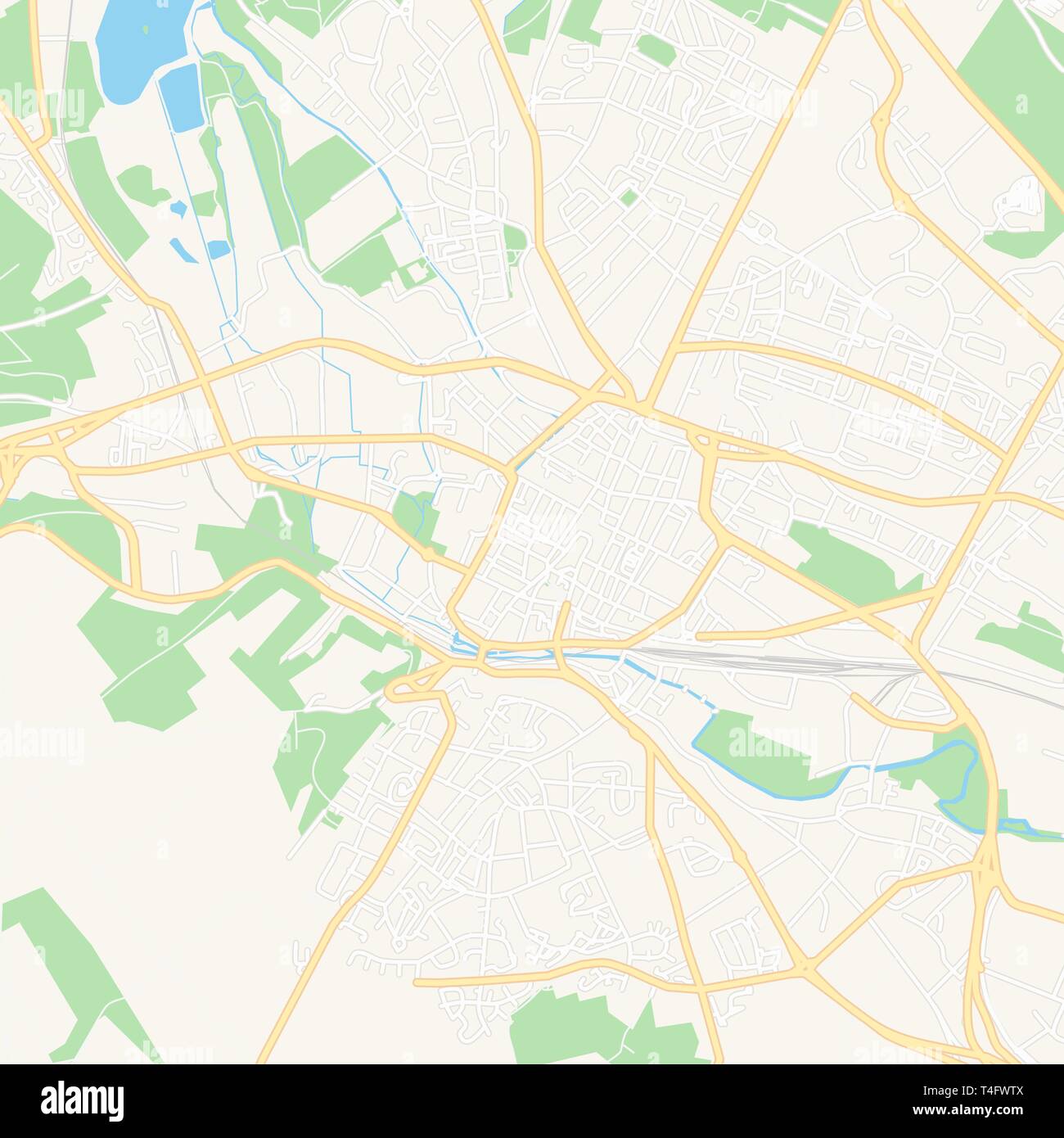 Printable map of Beauvais, France with main and secondary roads and ...