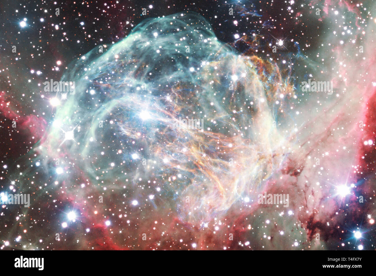 Universe scene with bright stars and galaxies in deep space showing the ...