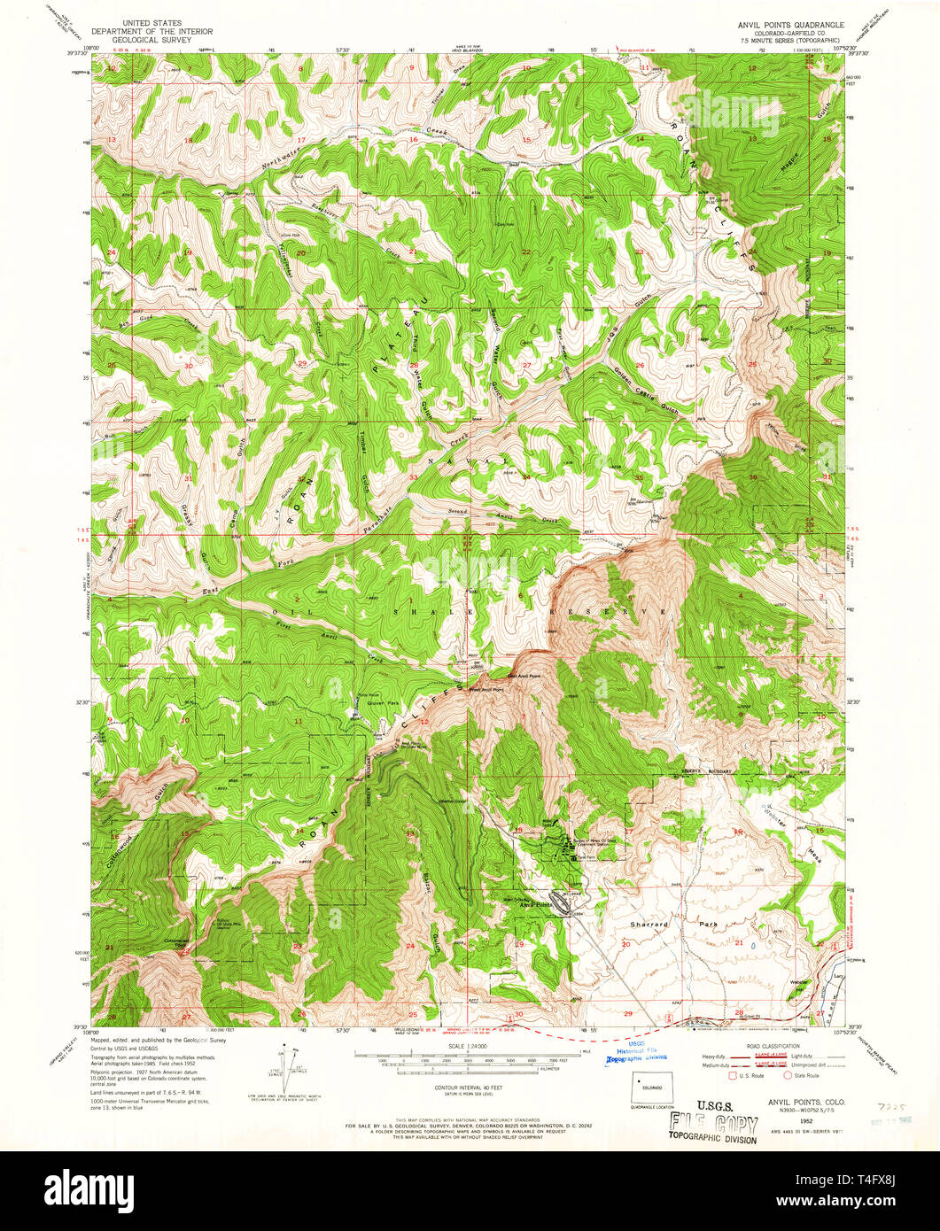 USGS TOPO Map Colorado CO Anvil Points 232133 1952 24000 Restoration ...