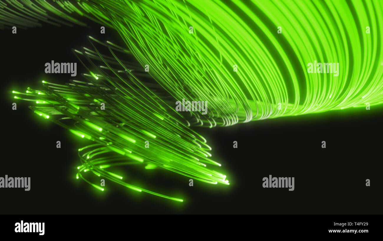 glowing fiber optic strings in dark. 3d illustration Stock Photo - Alamy