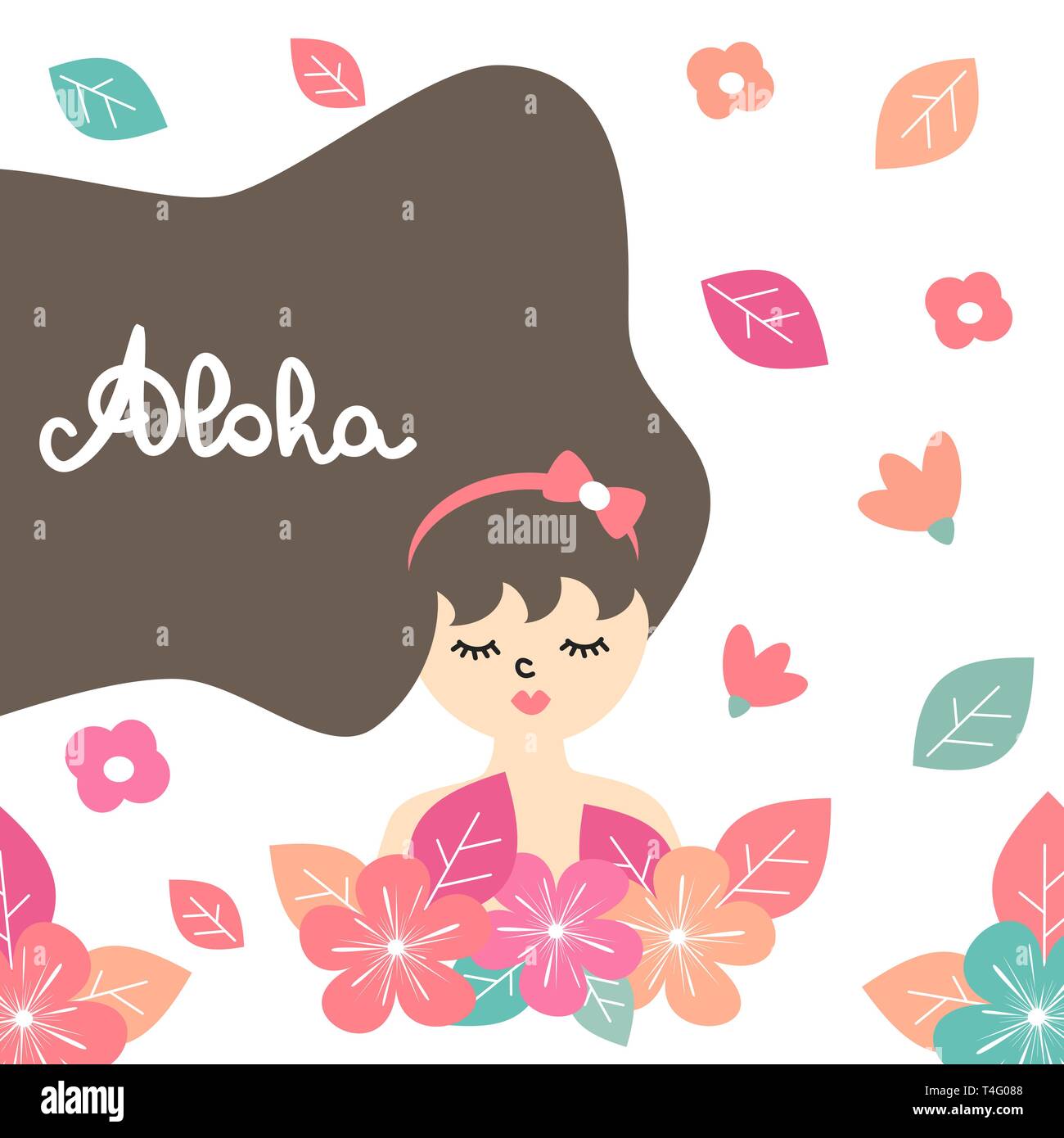 cute colorful vector illustration of womans and flowers bouquet with ...