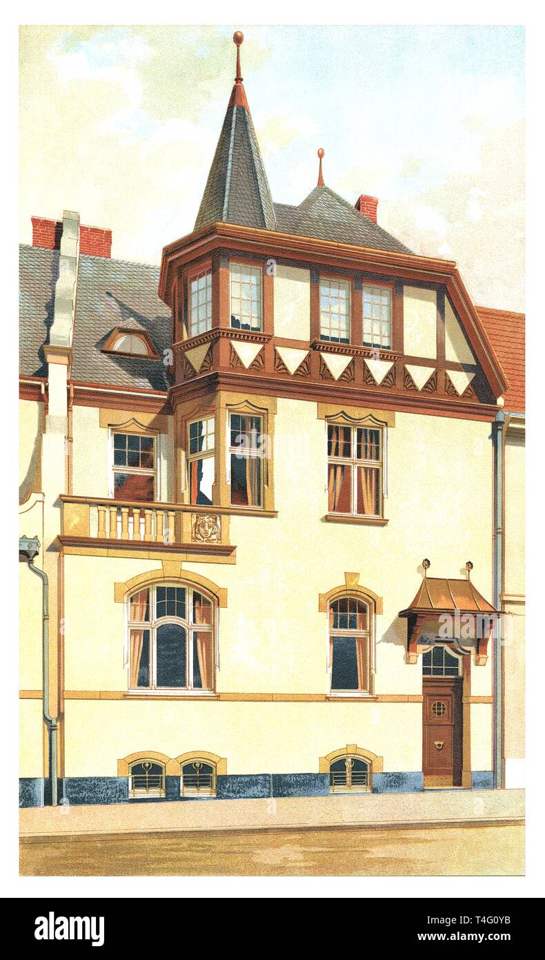 Residential House at Stuttgart, Germany - vintage engraved illustration ...