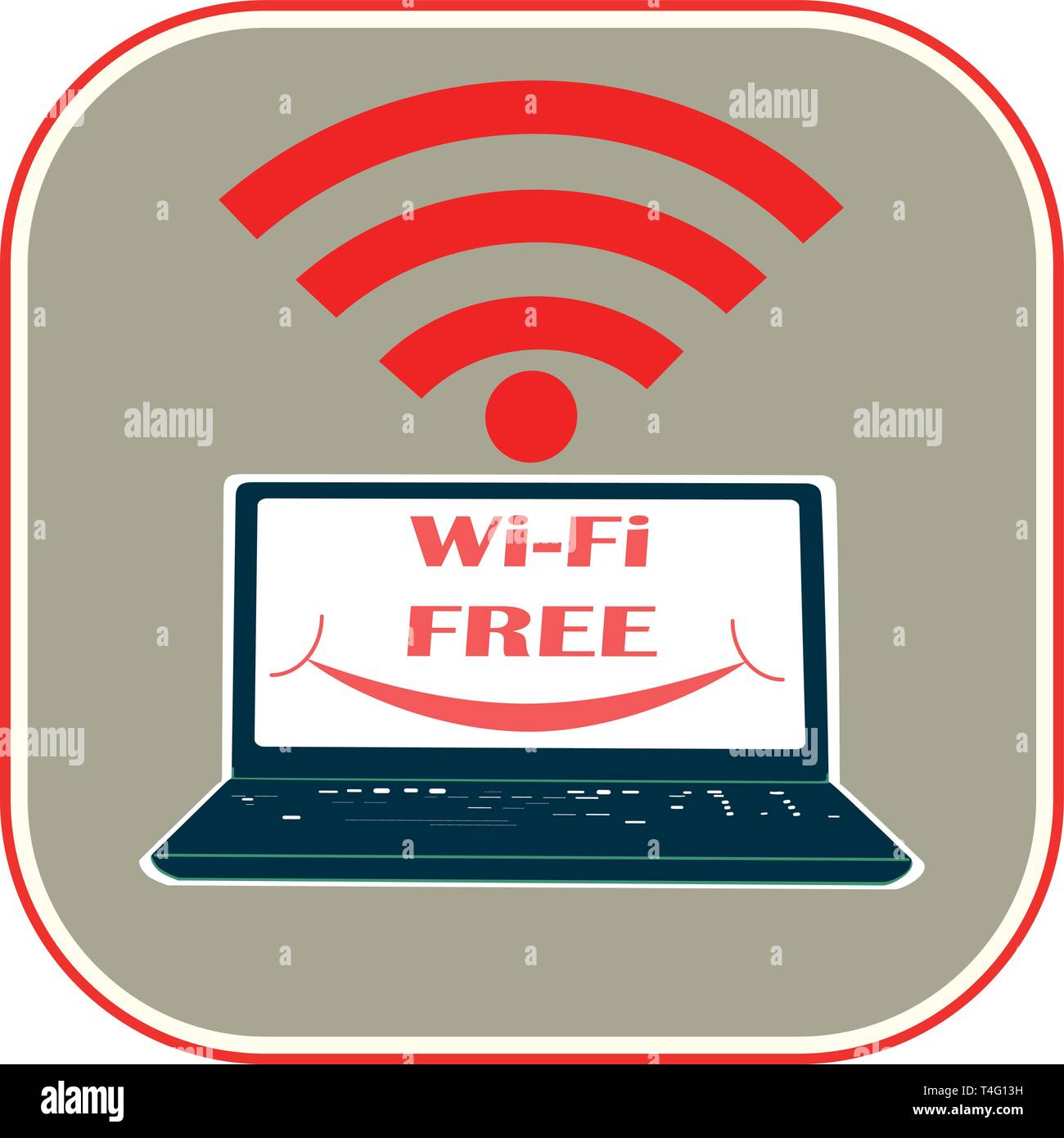 Flat drawing of a laptop. Sign, symbol of free wi-fi. Vector Stock ...