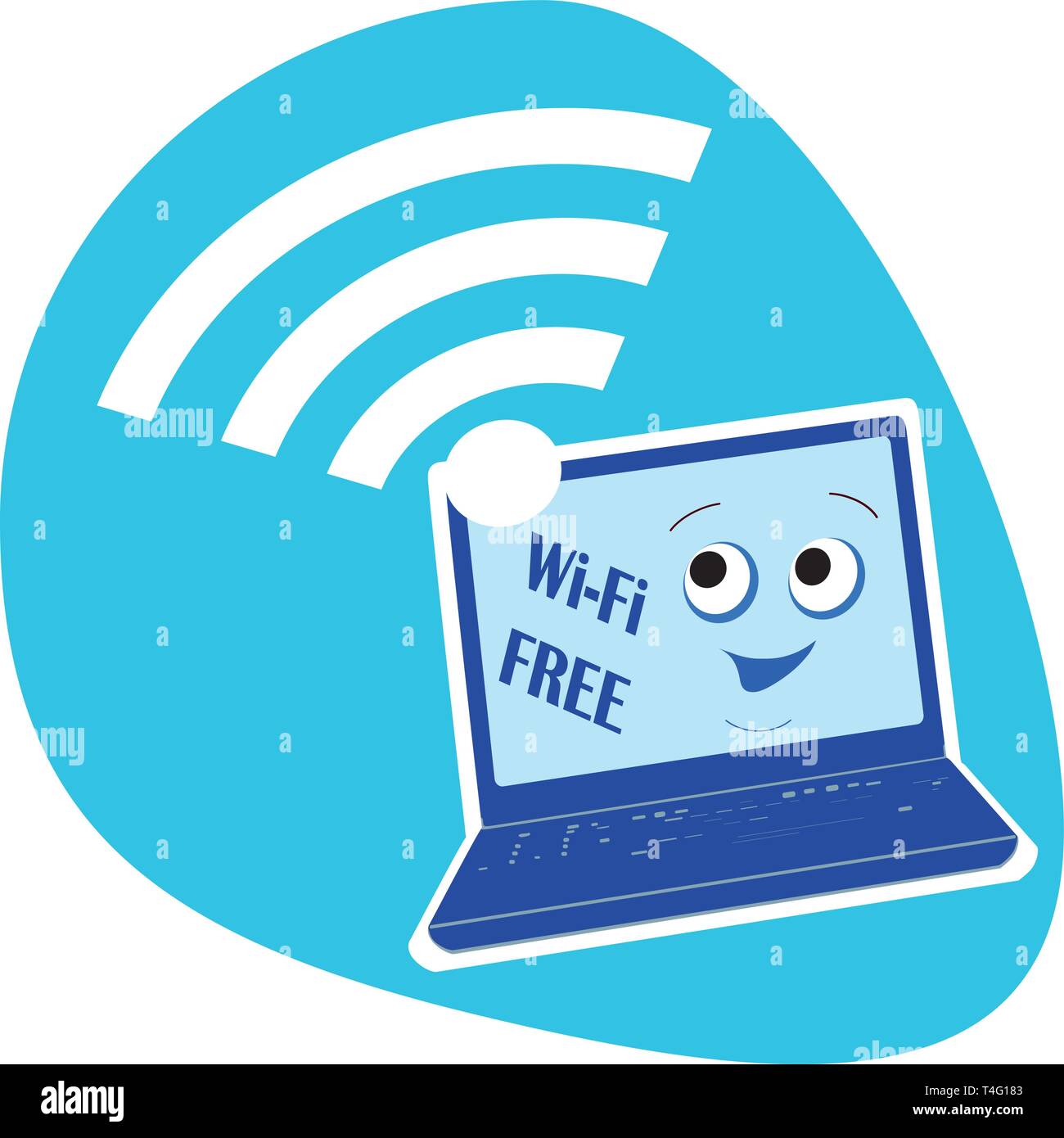 Flat drawing of a laptop with a face. Sign, symbol of free wi-fi ...
