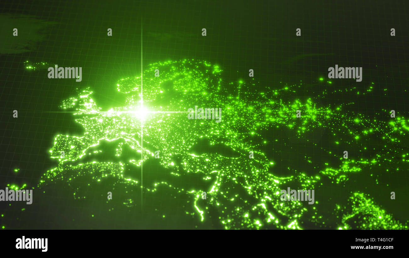 power of germany, energy beam on berlin. dark map with illuminated ...