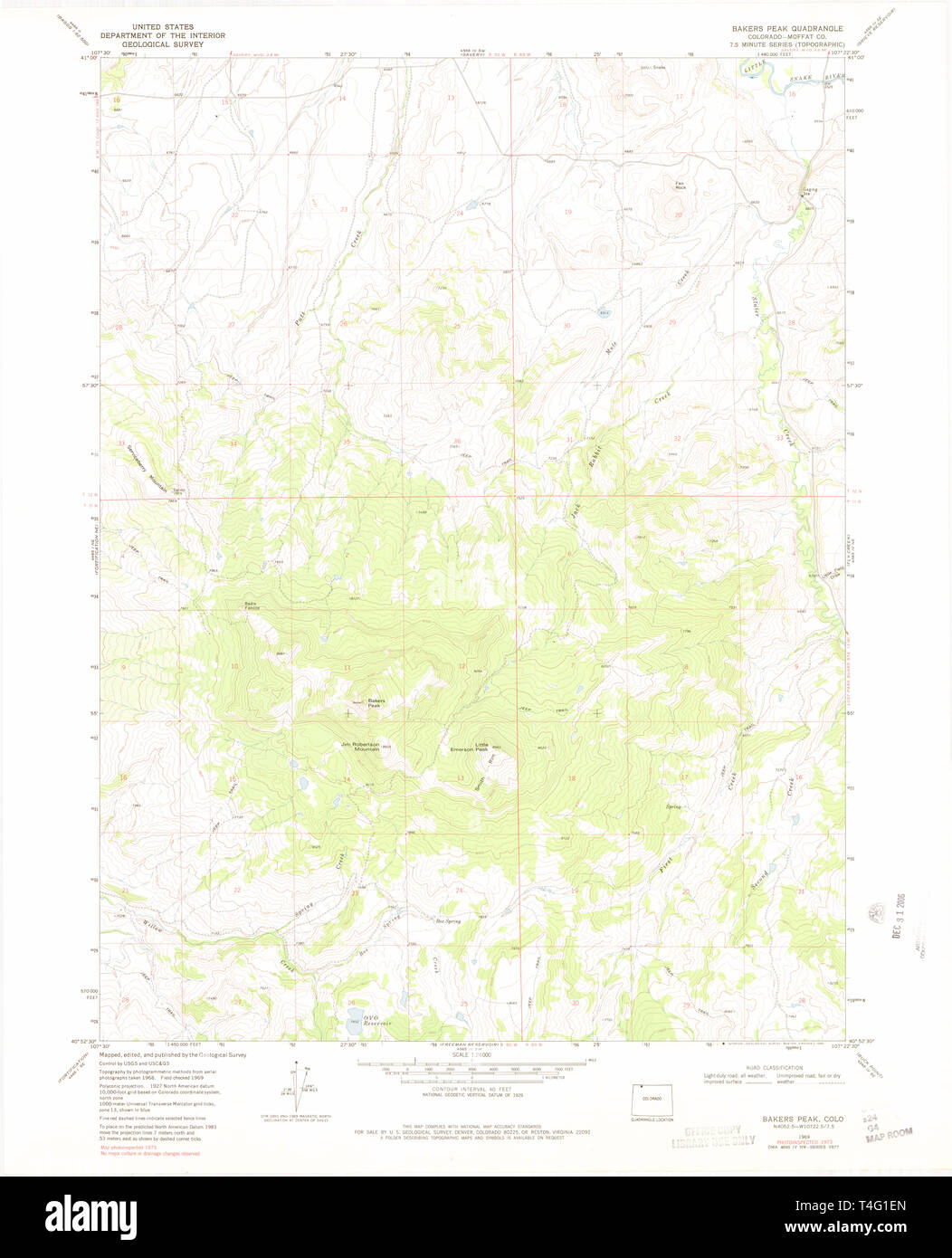 USGS TOPO Map Colorado CO Bakers Peak 400296 1969 24000 Restoration ...
