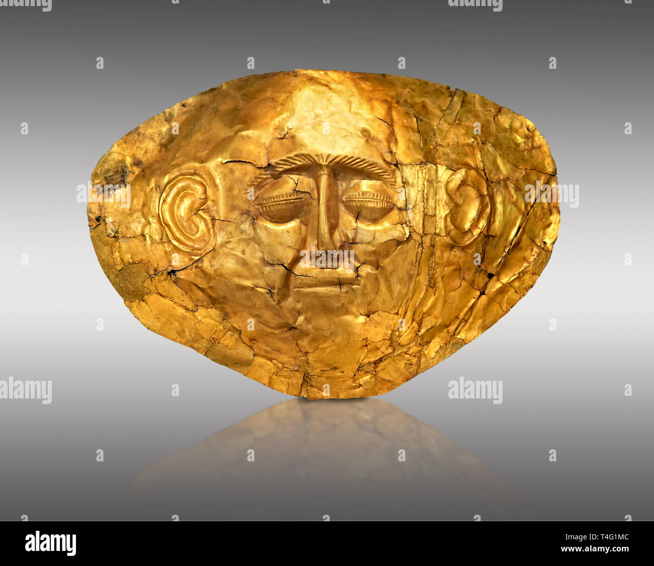 Gold Death Mask from Grave Circle A, Mycenae. 16th Century BC. The mask ...