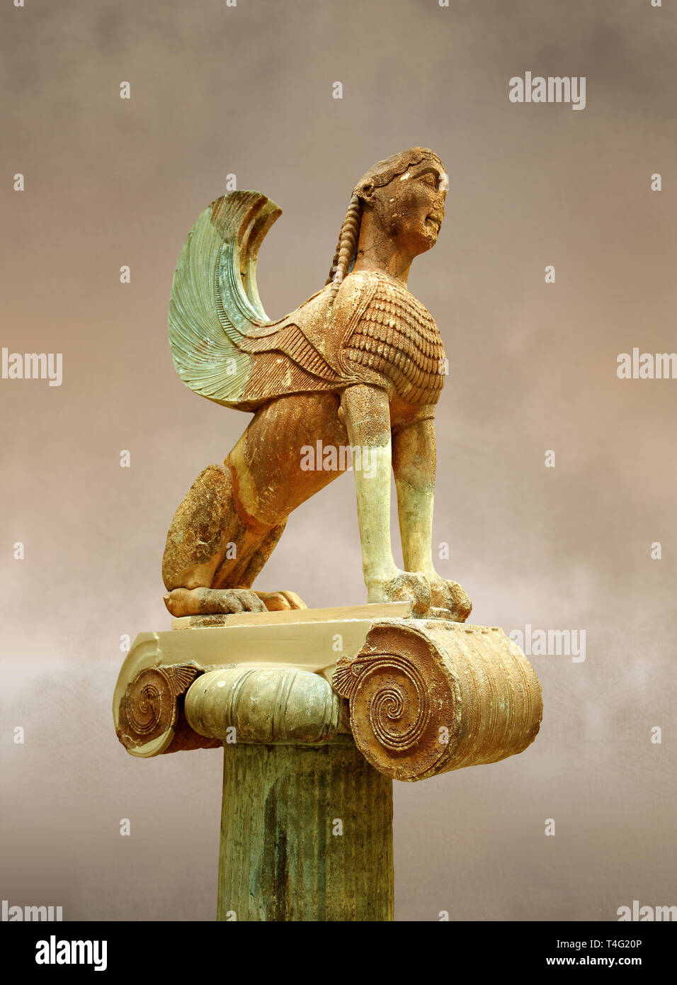 Large Sphinx of Naxos sitting on an Ionic column circa 560 B.C. Delphi ...
