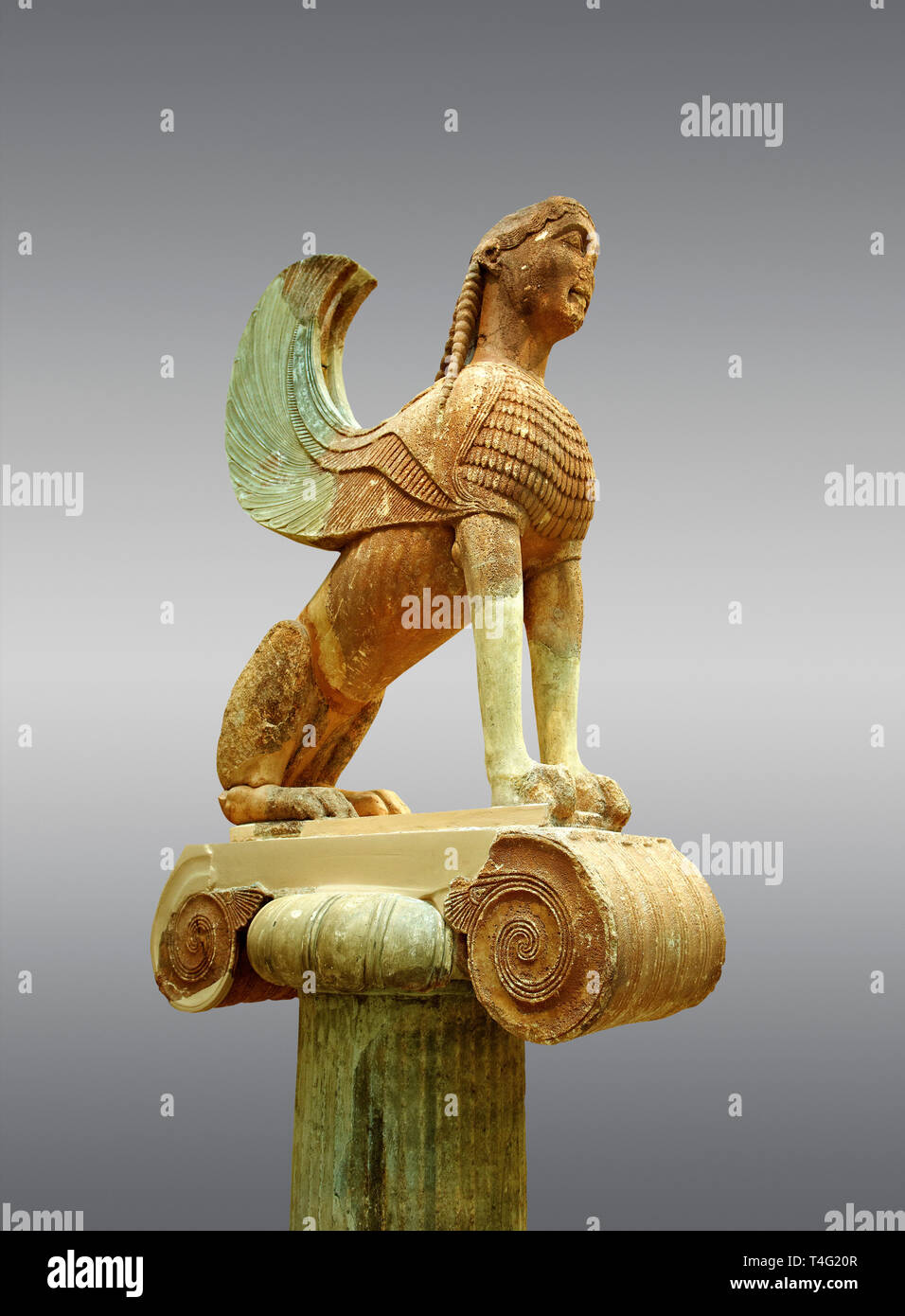 Large Sphinx of Naxos sitting on an Ionic column circa 560 B.C. Delphi ...