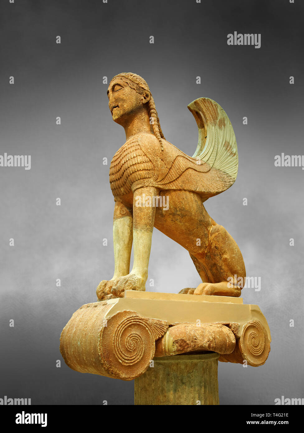 Large Sphinx of Naxos sitting on an Ionic column circa 560 B.C. Delphi ...