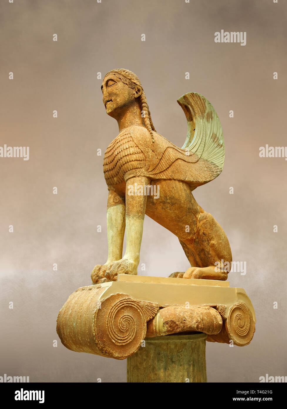 Large Sphinx of Naxos sitting on an Ionic column circa 560 B.C. Delphi ...