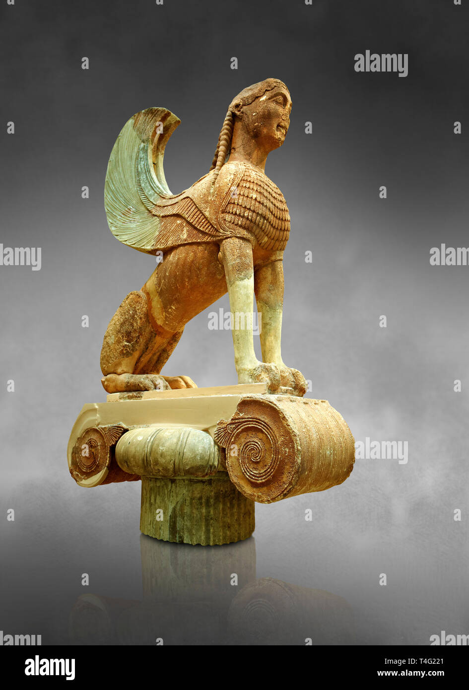 Large Sphinx of Naxos sitting on an Ionic column circa 560 B.C. Delphi ...
