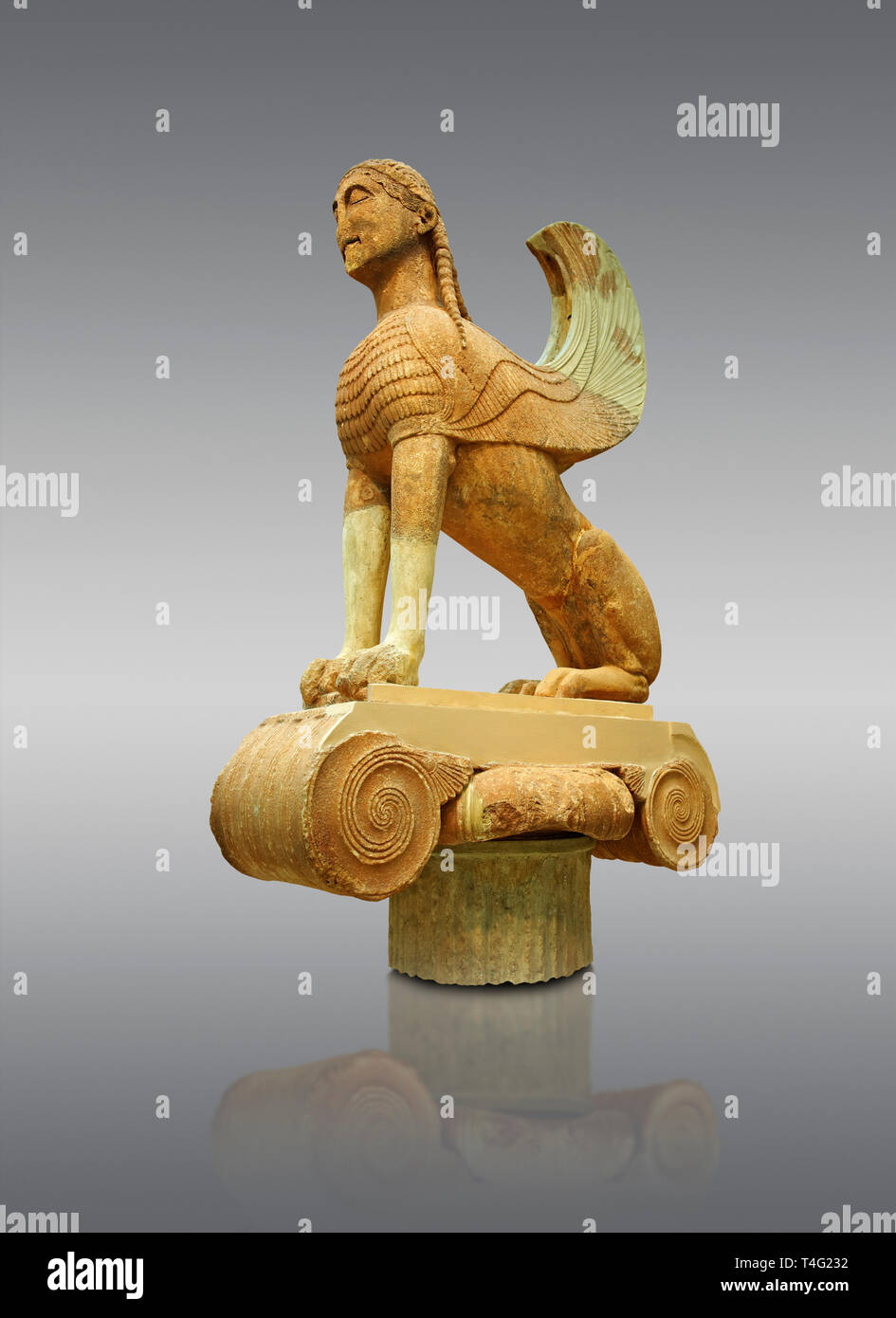 Large Sphinx of Naxos sitting on an Ionic column circa 560 B.C. Delphi ...