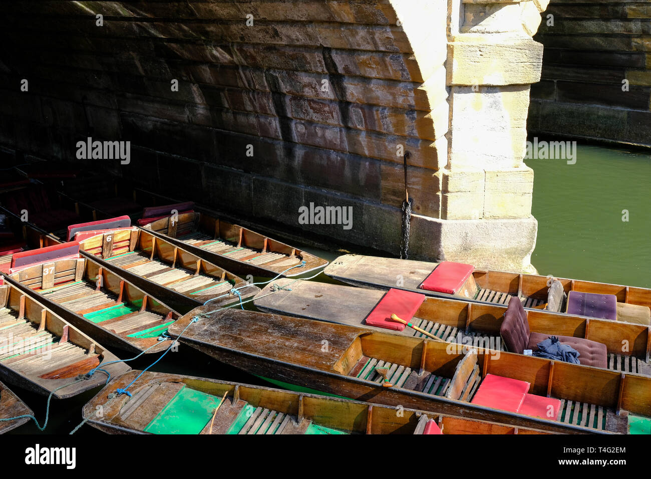 Punts tied together at Magdalen Bridge in Oxford, UK Stock Photo - Alamy
