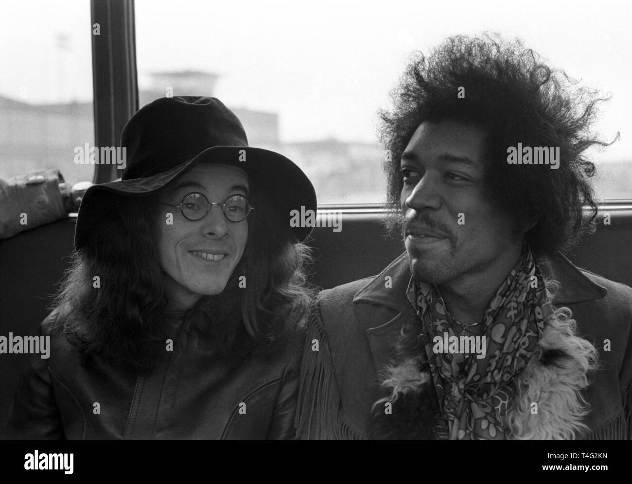 US guitarist Jimi Hendrix (R) and his bassist Noel Redding arrive at ...