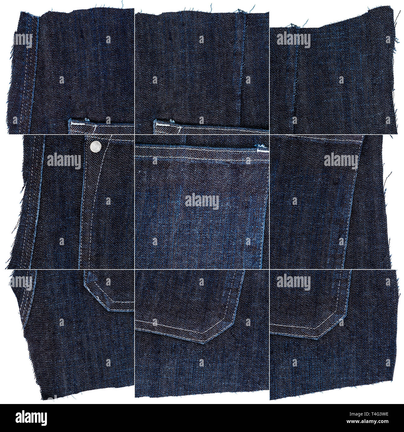 Collection of blue jeans fabric textures isolated on white background ...