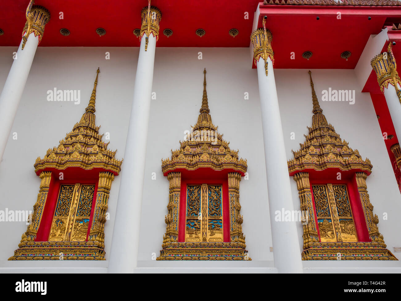 Exquisite art on windows of Thai temple, Wat Bang Pla - Samut Sakhon ...