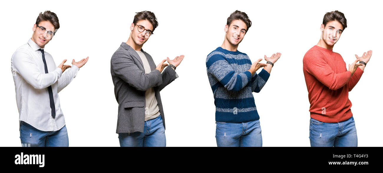Collage of young handsome business man over isolated background ...