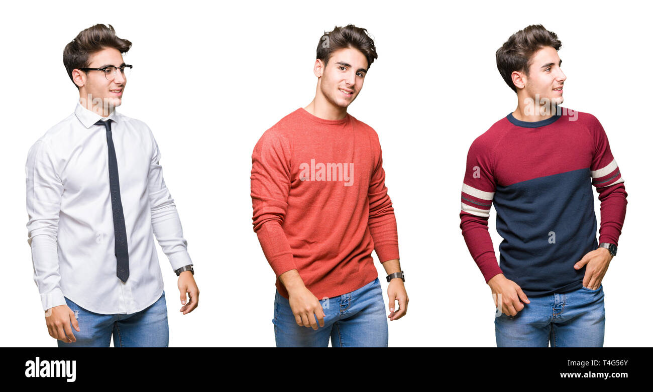 Collage of young handsome business man over isolated background looking ...