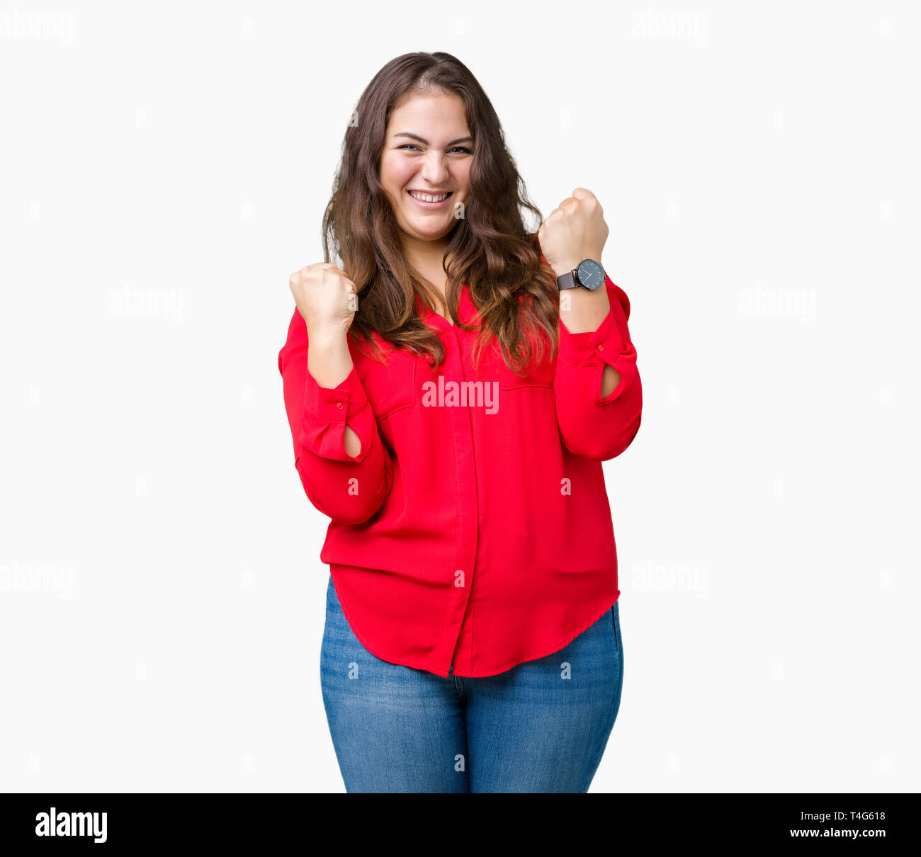 Beautiful plus size young business woman over isolated background very ...