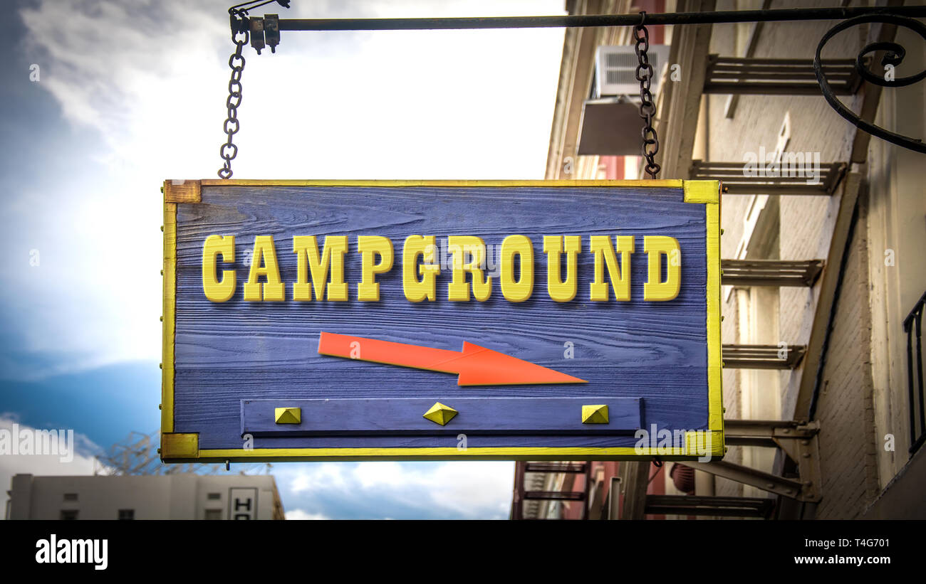 Street Sign to Campground Stock Photo - Alamy