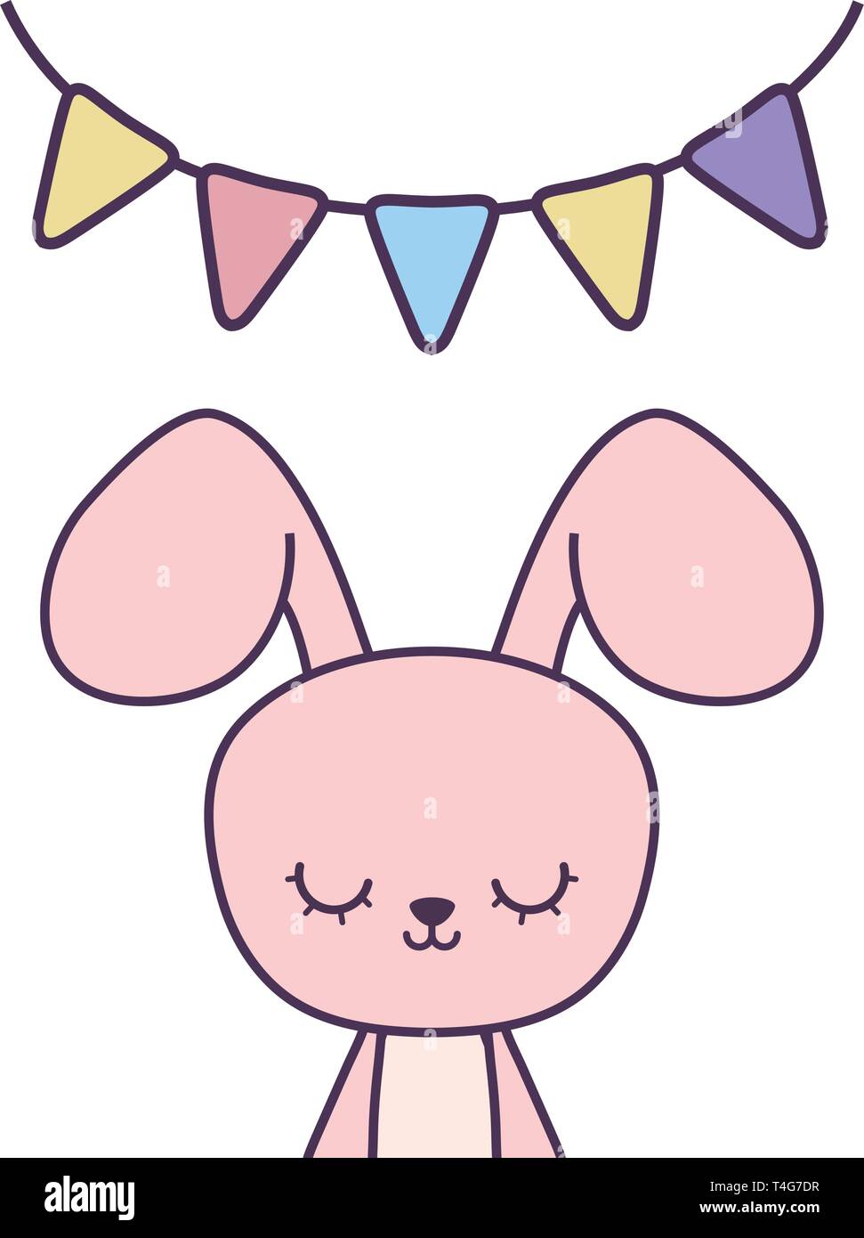 cute rabbit with garlands hanging vector illustration design Stock ...