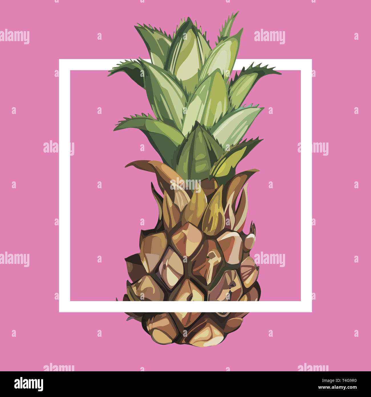 Pineapple with tropical leaves.Element for design of invitations, movie ...